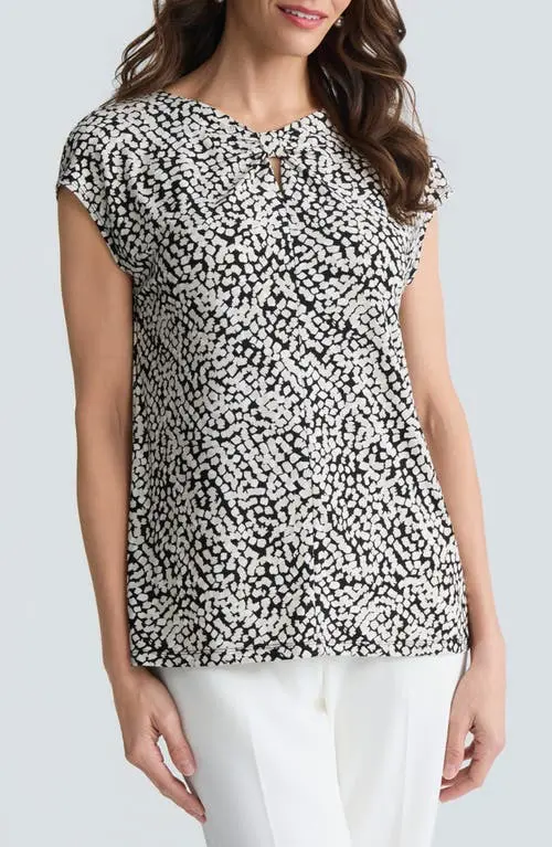 KASPER Dot Print Scrunch Neck Knit Top