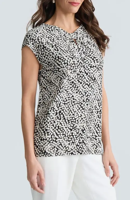 KASPER Dot Print Scrunch Neck Knit Top