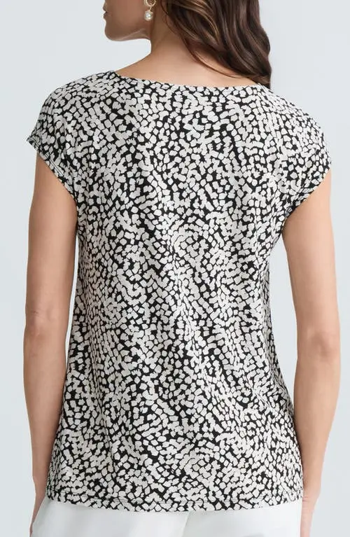 KASPER Dot Print Scrunch Neck Knit Top