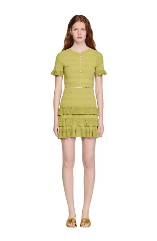 Sandro Cropped Ruffled-sleeve Cardigan - Green