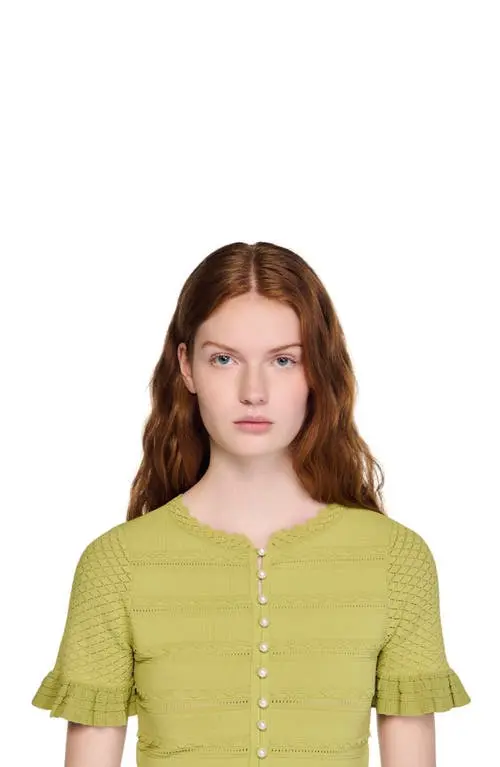 Sandro Cropped Ruffled-sleeve Cardigan - Green