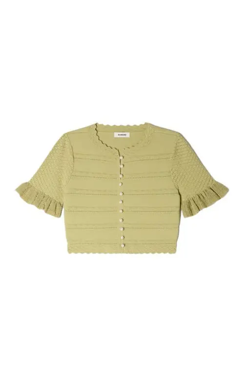 Sandro Cropped Ruffled-sleeve Cardigan - Green