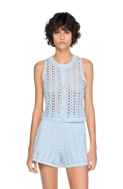 Sandro Beaded Crochet Cardigan - Sky Blue