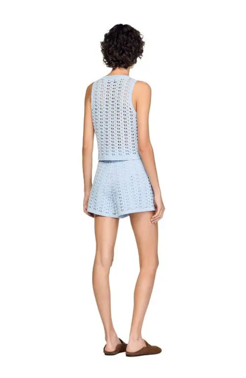 Sandro Beaded Crochet Cardigan - Sky Blue
