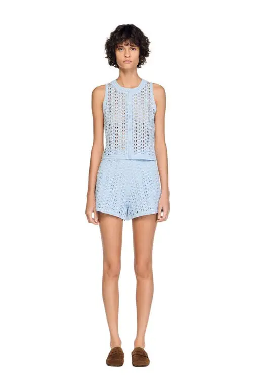 Sandro Beaded Crochet Cardigan - Sky Blue