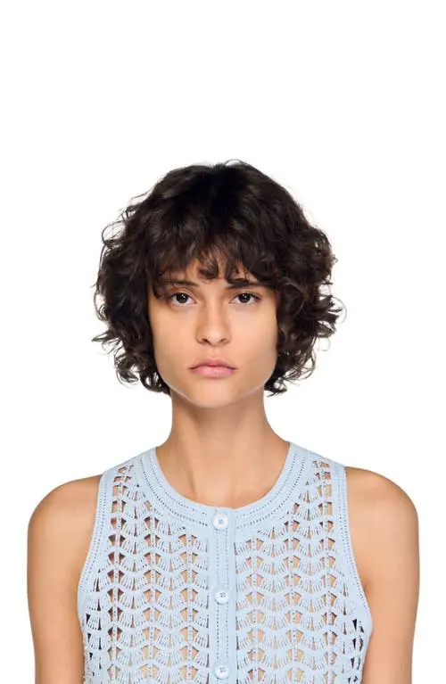 Sandro Beaded Crochet Cardigan - Sky Blue