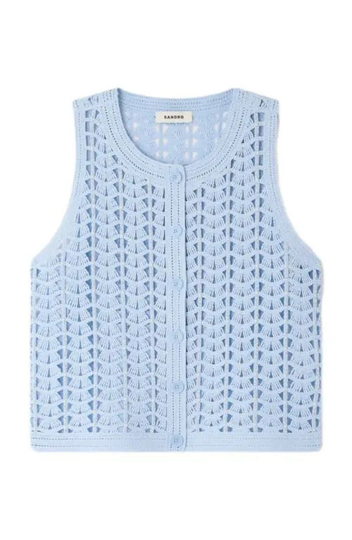 Sandro Beaded Crochet Cardigan - Sky Blue
