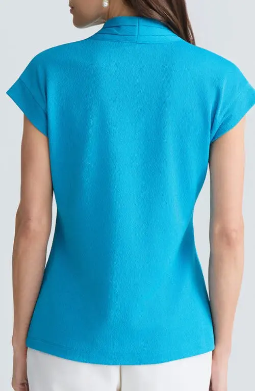 KASPER Textured Funnel Neck Knit Top With Cap Sleeves - Bright Azul