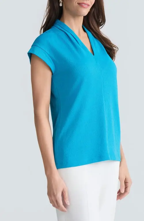 KASPER Textured Funnel Neck Knit Top With Cap Sleeves - Bright Azul