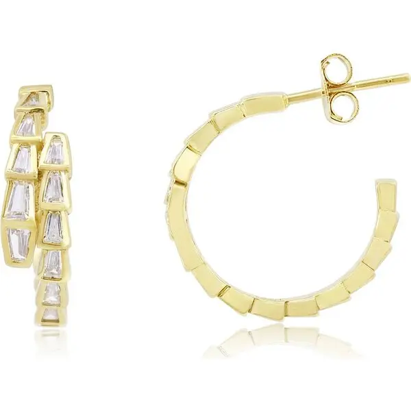 THE LOVERY FINE JEWELRY Snake Hoop Earrings With Baguette Cubic Zirconia - Goldlated Sterling Silver