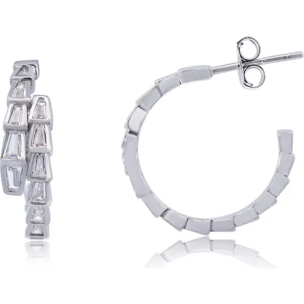 THE LOVERY FINE JEWELRY Snake Hoop Earrings With Baguette Cubic Zirconia - Sterling Silver