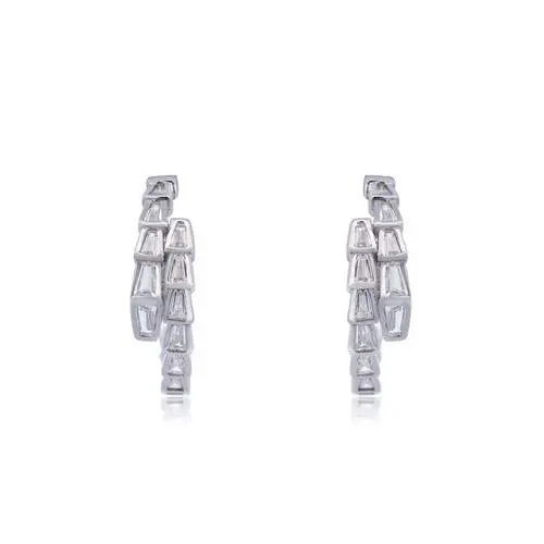 THE LOVERY FINE JEWELRY Snake Hoop Earrings With Baguette Cubic Zirconia - Sterling Silver
