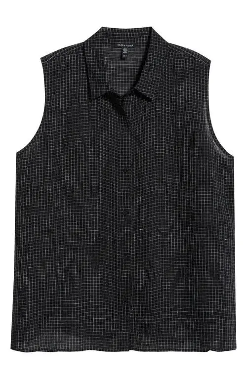 Eileen Fisher Sleeveless Grid Button-up Shirt