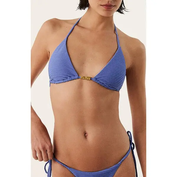 VIX PAULA HERMANNY Textured Triangle Bikini Top With Hammered Hardware - Blue