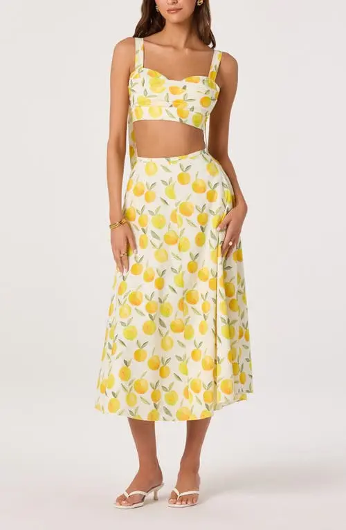 Astr The Label Myria Midi Skirt With - Lemon Print