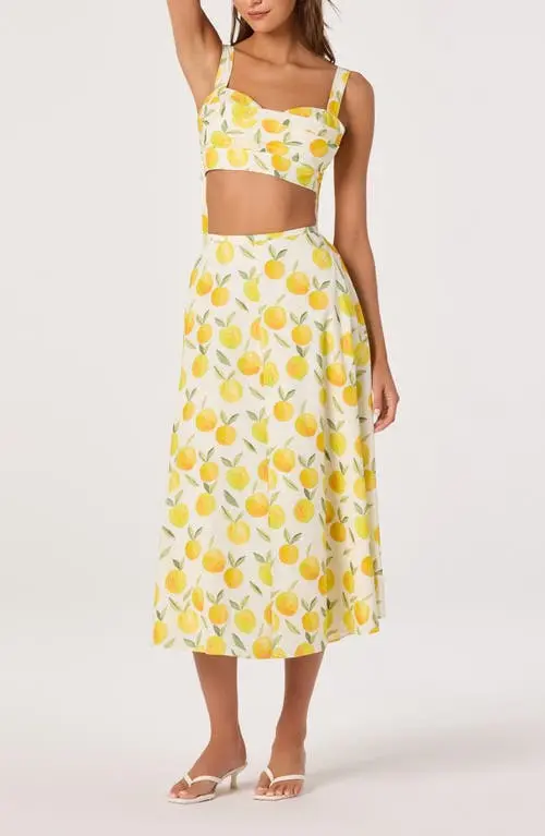 Astr The Label Myria Midi Skirt With - Lemon Print