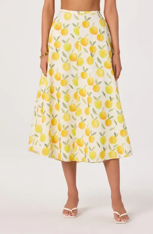 Astr The Label Myria Midi Skirt With - Lemon Print