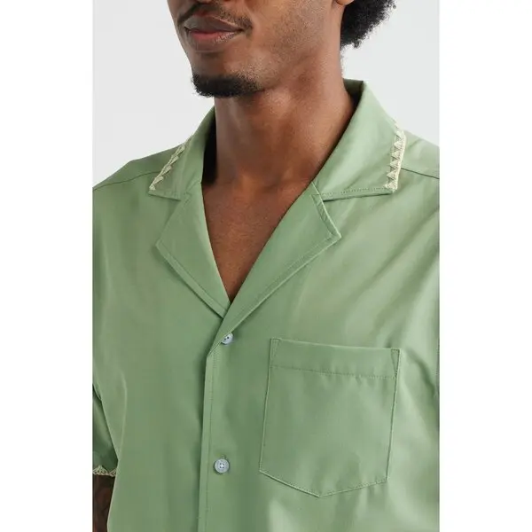 MAVRANS Hotel Stitch Weekend Camp Shirt - Light Green