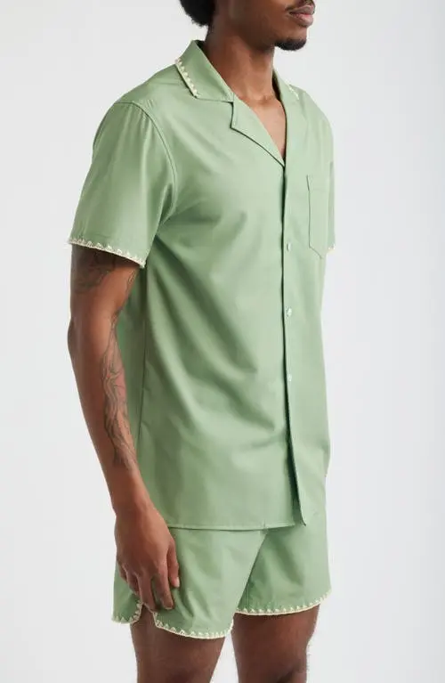 MAVRANS Hotel Stitch Weekend Camp Shirt - Light Green