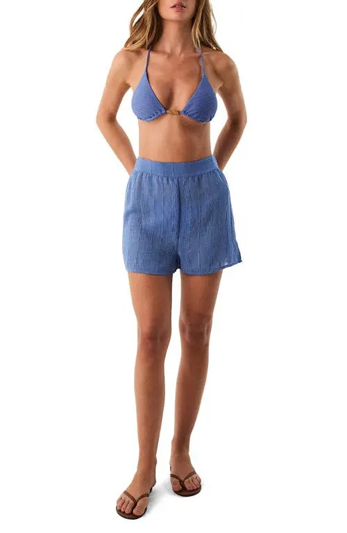 VIX PAULA HERMANNY Yana Crinkled Cover-up Shorts - Blue
