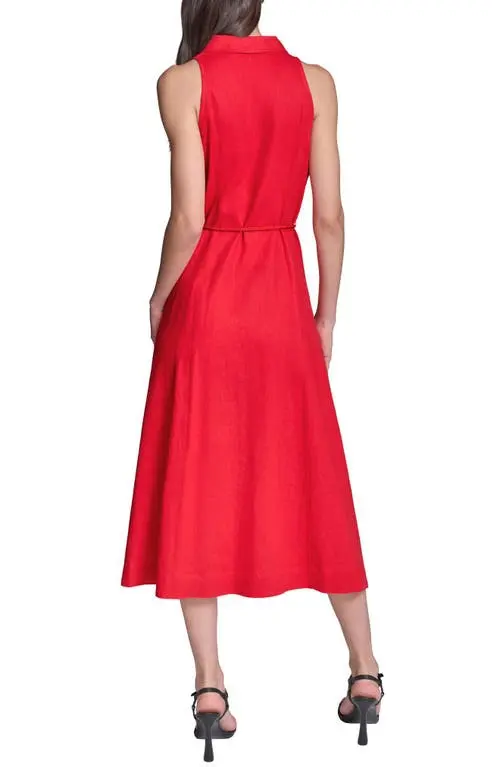 Karl Lagerfeld Sleeveless Linen-blend Shirtdress With Rope Belt