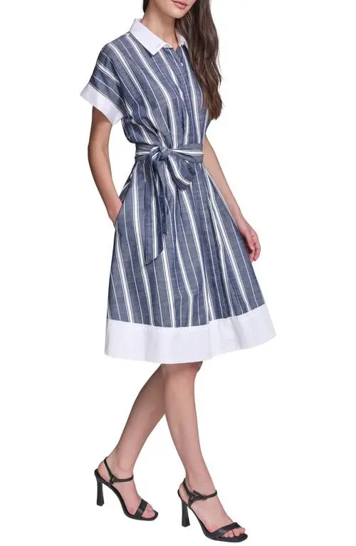 Karl Lagerfeld Melange Stripe Short Shirtdress