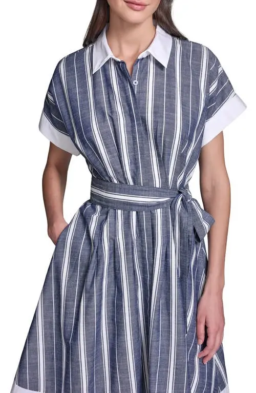 Karl Lagerfeld Melange Stripe Short Shirtdress
