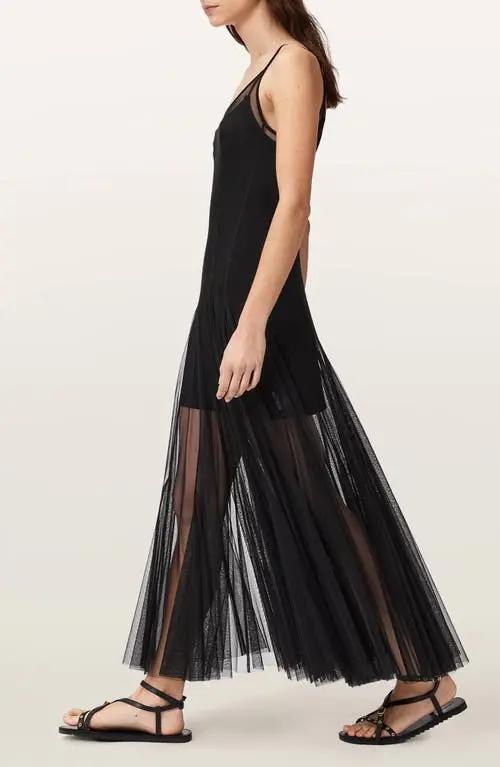 ALLSAINTS Harmonia Mesh Maxi Dress - Black