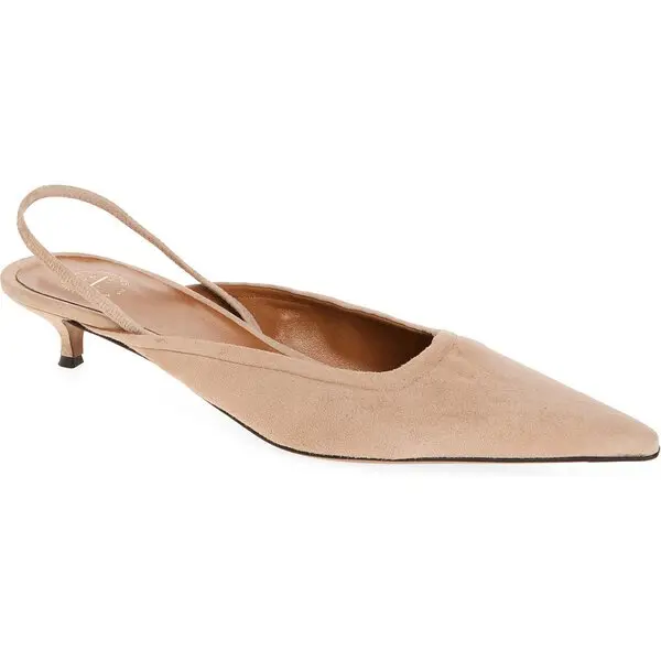 ATP ATELIER Lana Suede Slingback Kitten Heel Pumps - Cipria