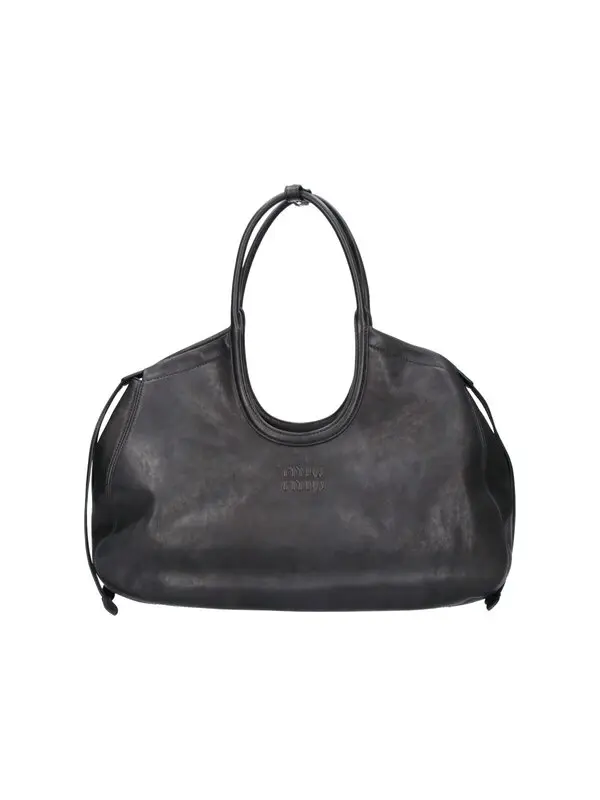 Miu Miu Ivy" Leather Tote Bag - Black