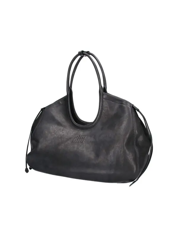 Miu Miu Ivy" Leather Tote Bag - Black