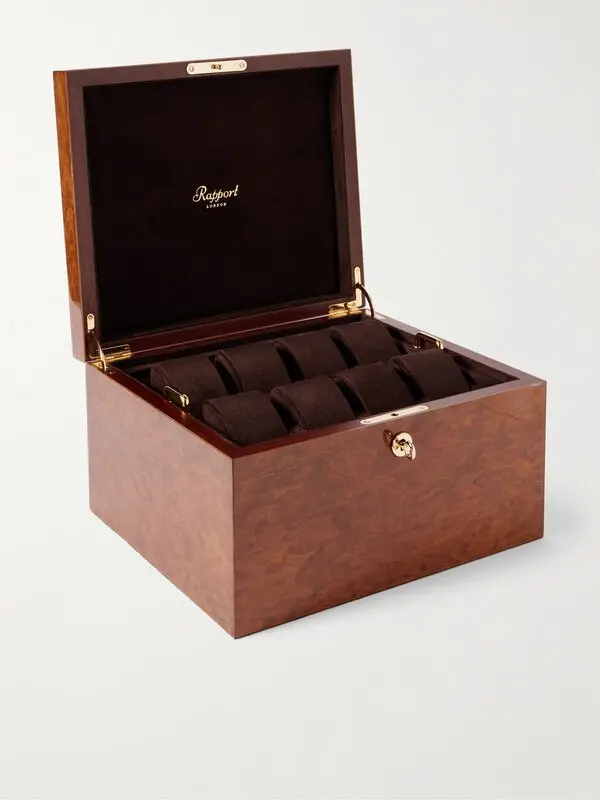 RAPPORT LONDON Heritage Burr Walnut 16-piece Watch Box