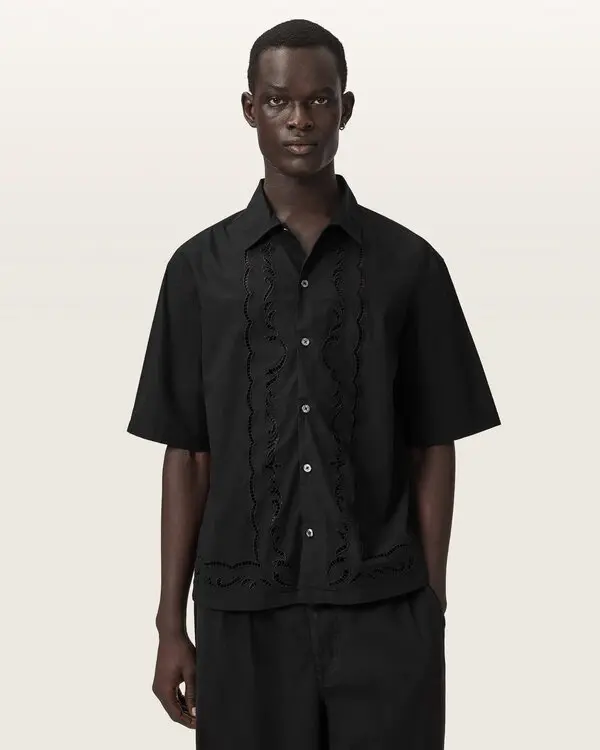 ALLSAINTS Field Oversized Short Sleeve Cotton Shirt - Black