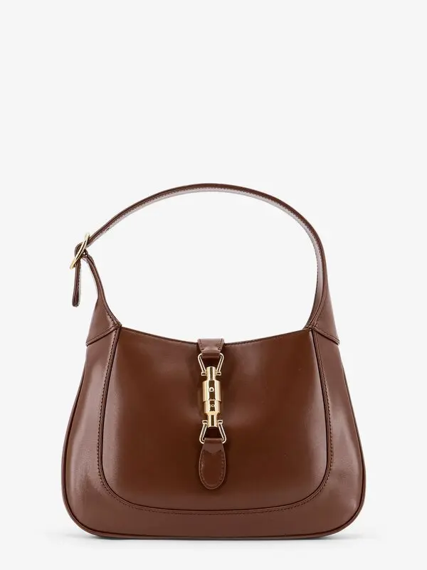 Gucci Leather Shoulder Bag With Metal Details - Brown