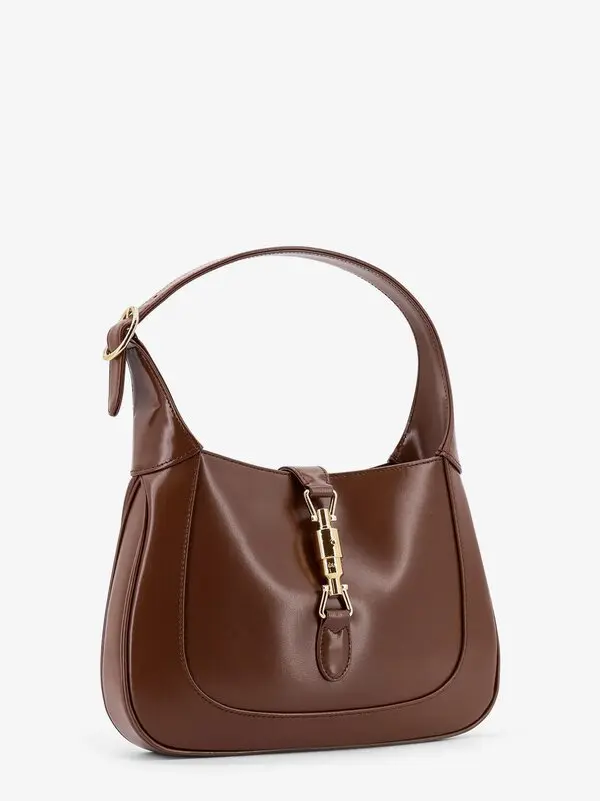 Gucci Leather Shoulder Bag With Metal Details - Brown