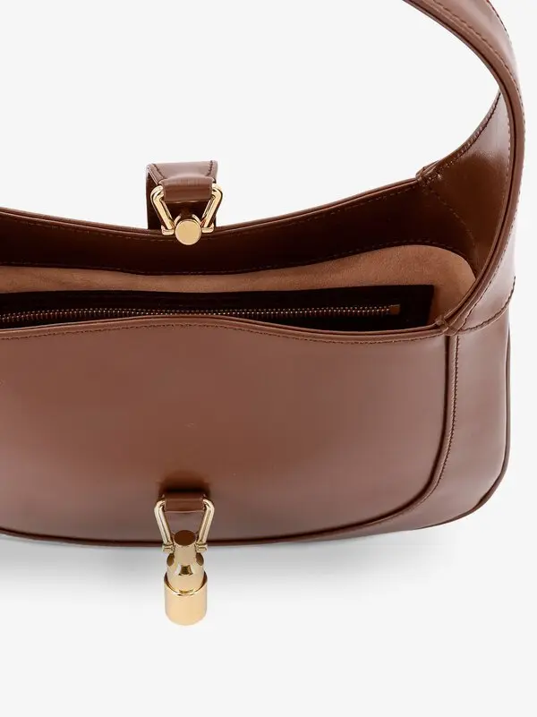Gucci Leather Shoulder Bag With Metal Details - Brown
