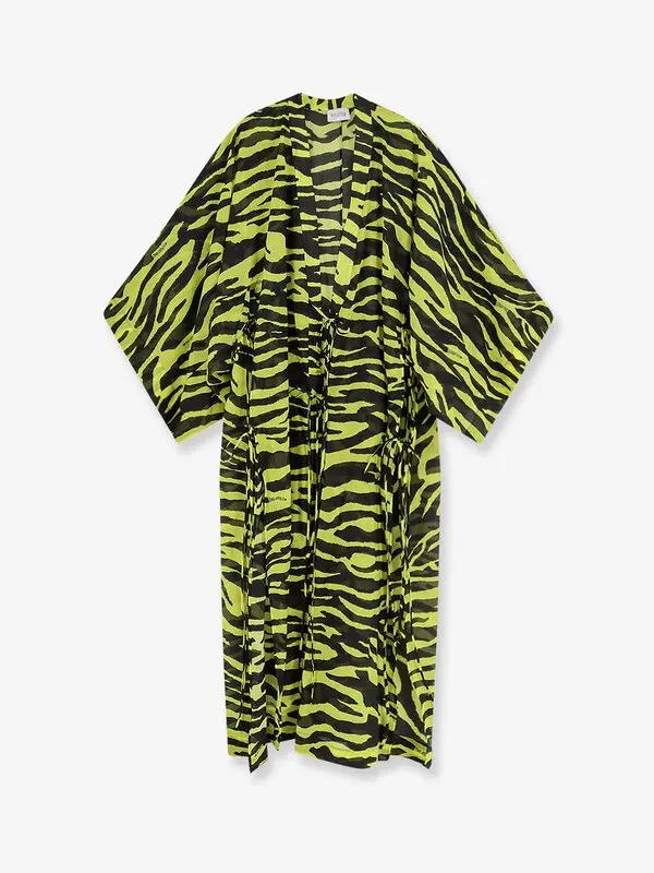 Attico Kaftan Cotton Zebra Print Dress - Yellow