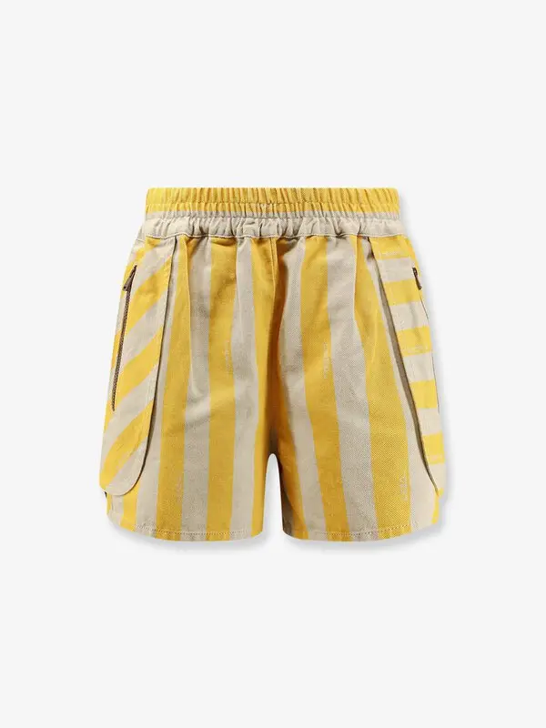 Fendi Cotton And Linen Shorts With Iconic Pequin Motif - Yellow