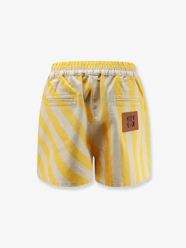 Fendi Cotton And Linen Shorts With Iconic Pequin Motif - Yellow
