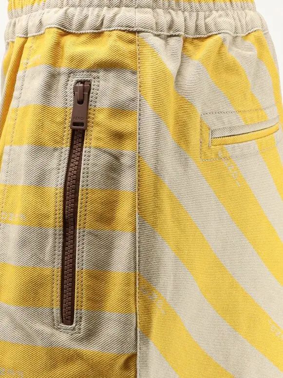 Fendi Cotton And Linen Shorts With Iconic Pequin Motif - Yellow