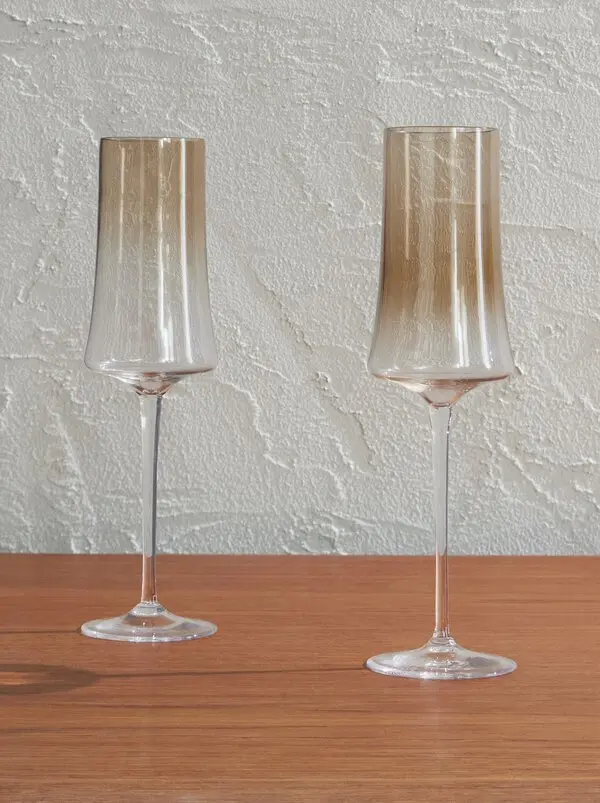 Brunello Cucinelli Set Of Two Murano Glass Flute Glasses - Brown