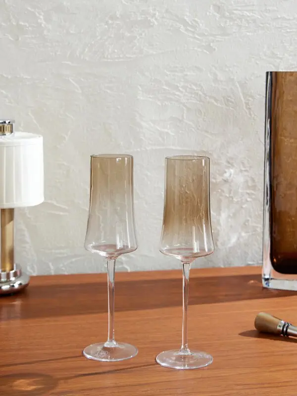 Brunello Cucinelli Set Of Two Murano Glass Flute Glasses