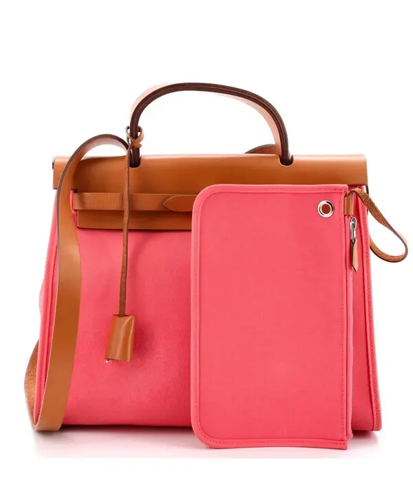 Hermès 31 Herbag Zip Leather And Toile - Pink