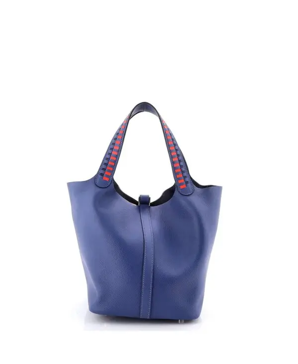 Hermès Mm Picotin Lock Bag Tressage Epsom - Blue/ Blue/ Orange