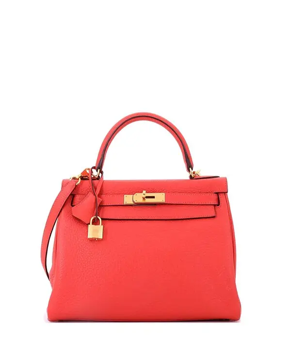 Hermès Kelly 28 Handbag Red Clemence With Gold Hardware - Geranium
