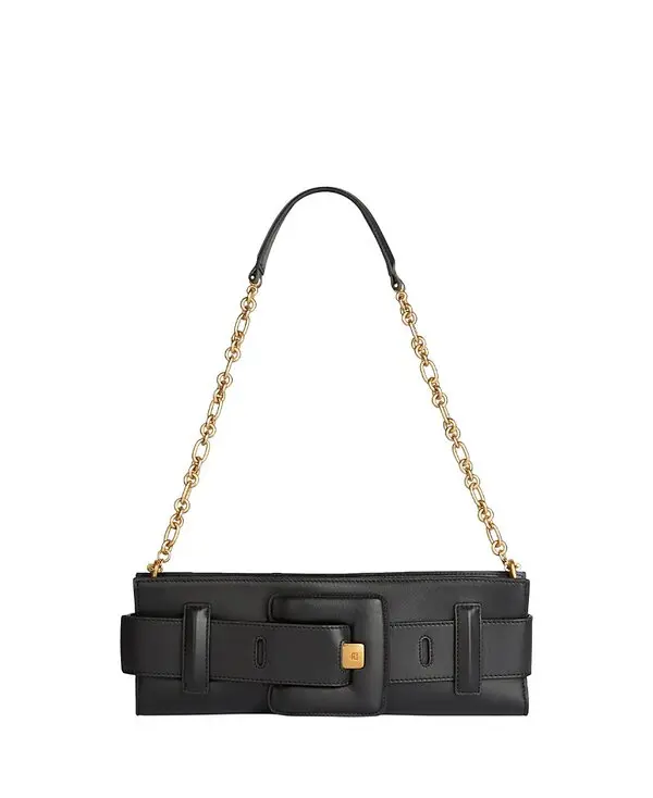 Balmain Anthem Smooth Leather Clutch With Gold Tone Hardware - Black