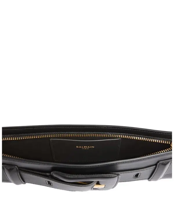 Balmain Anthem Smooth Leather Clutch With Gold Tone Hardware - Black