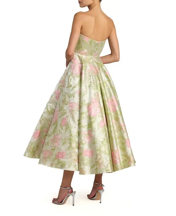 Mac Duggal Strapless Floral Brocade A-line Midi Dress