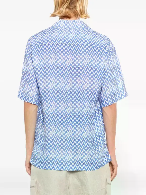 120% Lino Chevron-print Short-sleeved Shirt