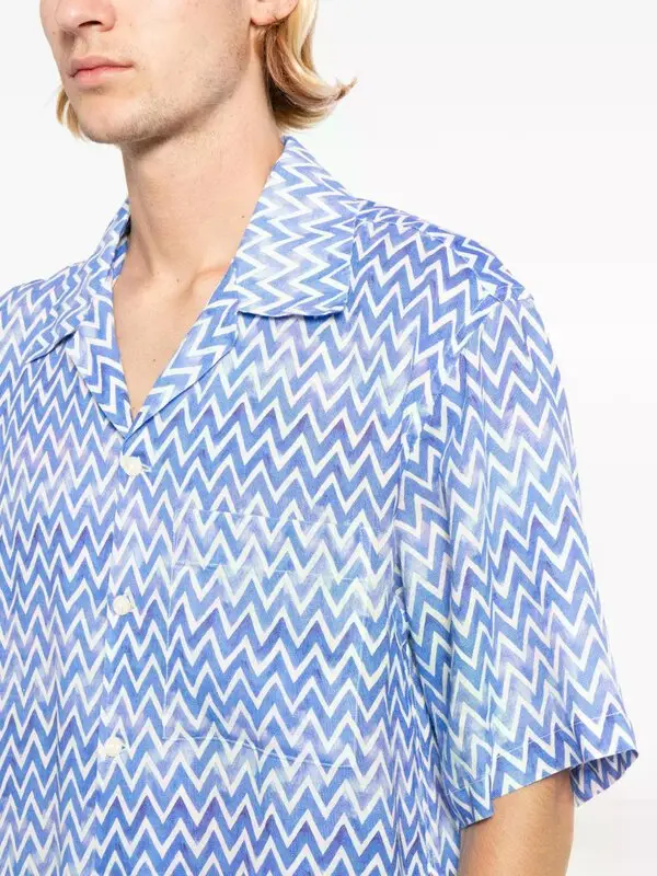120% Lino Chevron-print Short-sleeved Shirt